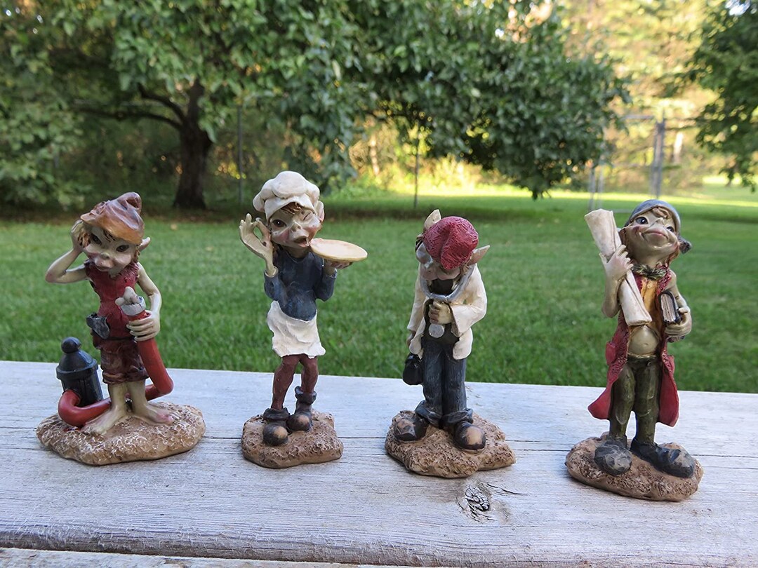 4 Pixie Figurines 4 In. H. Firefighter, Doctor, Student or Teacher ...