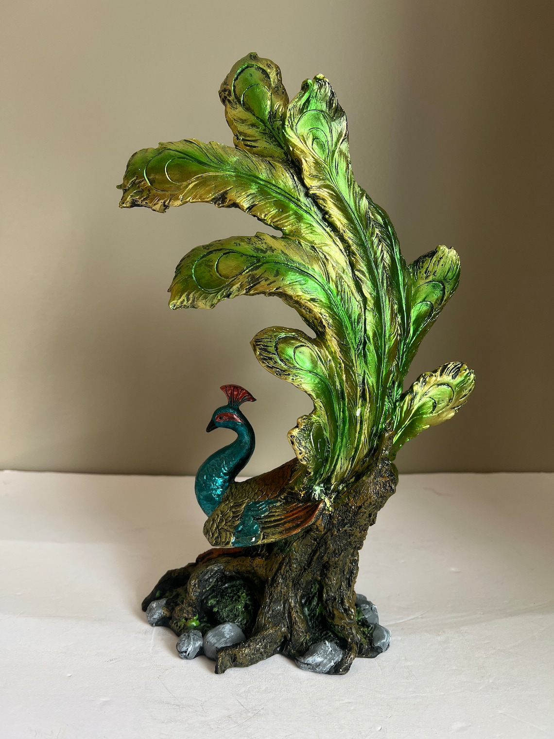 Peacock Figurine /colorful Display/ Statues Birds Resin/ - Etsy