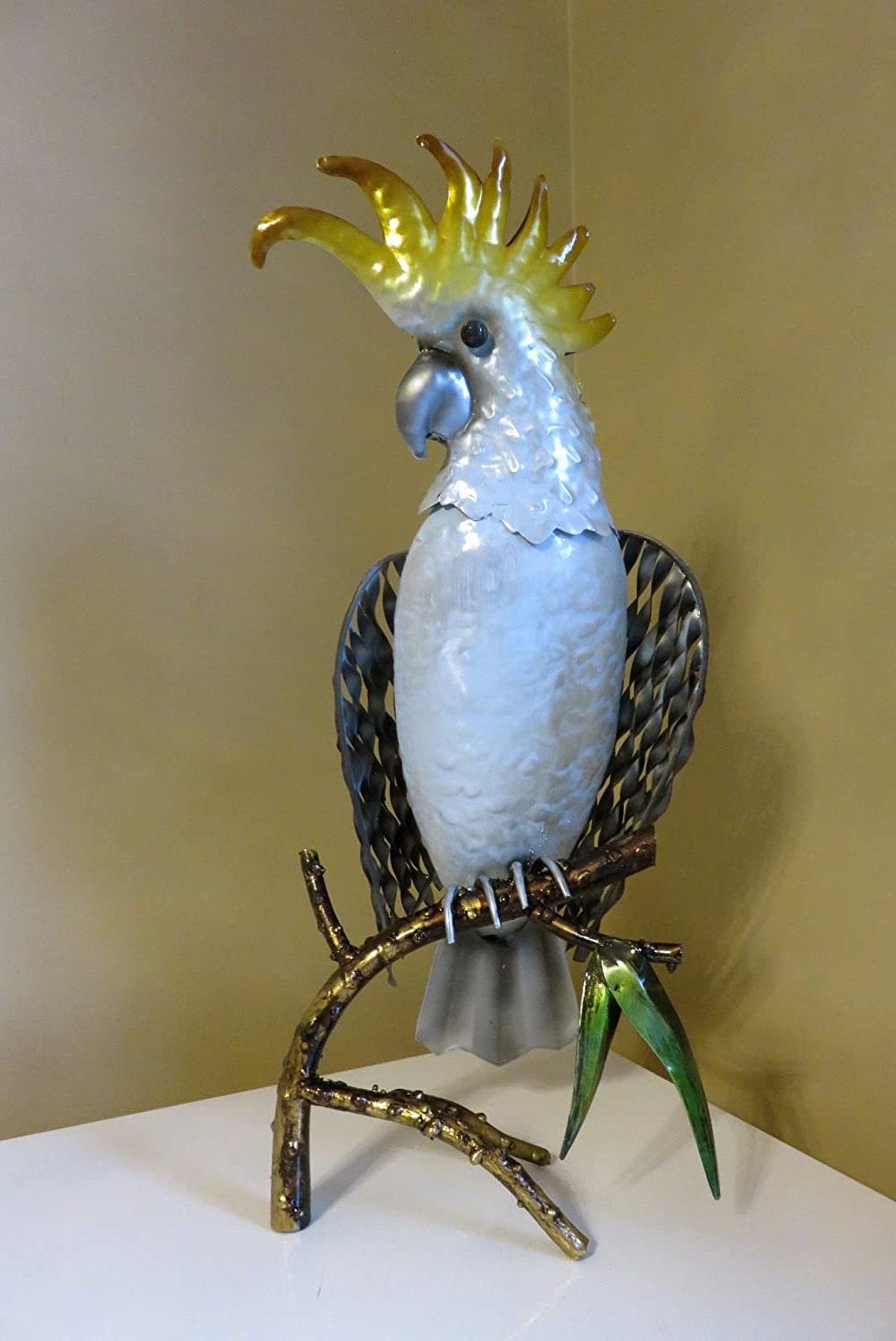 Cockatoo Metal Bird Figurine Sitting on Branch Statues Birds - Etsy