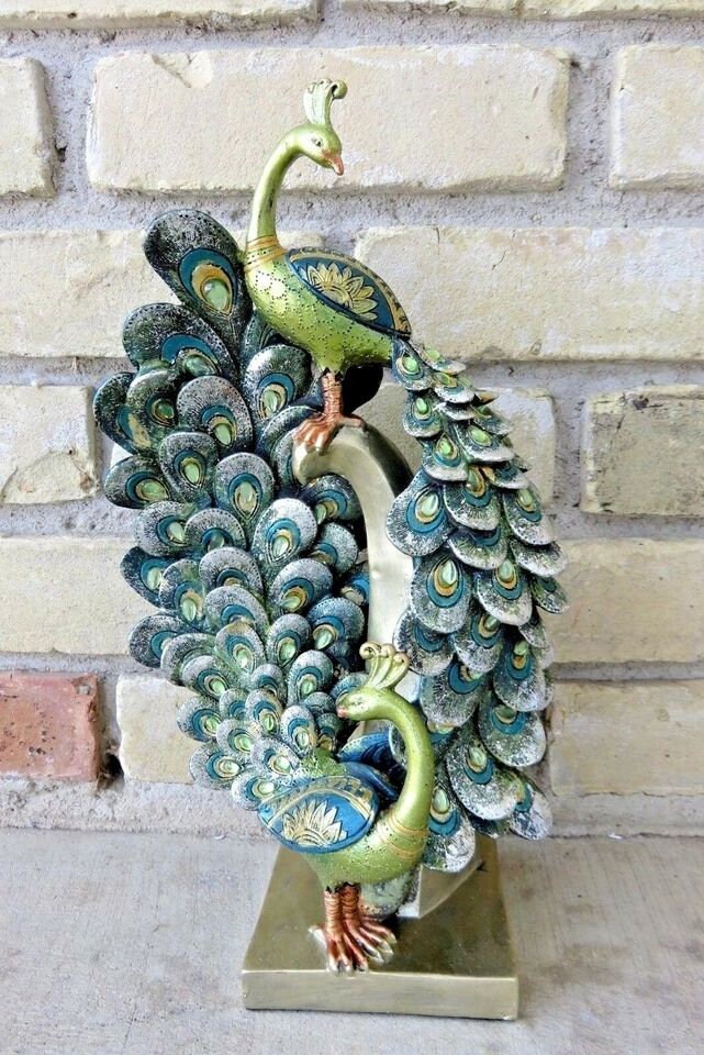 Peacock Figurine Two Peacocks With Colorful Display Statues - Etsy UK