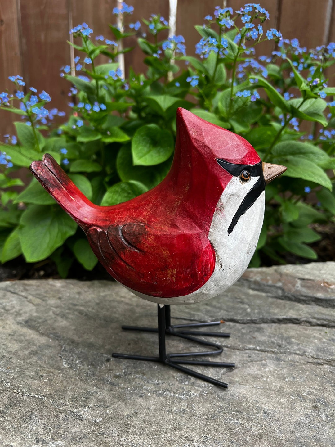 Red Cardinal Metal Legs / Folk Art Statue/ Resin Bird / Bird Ornament ...