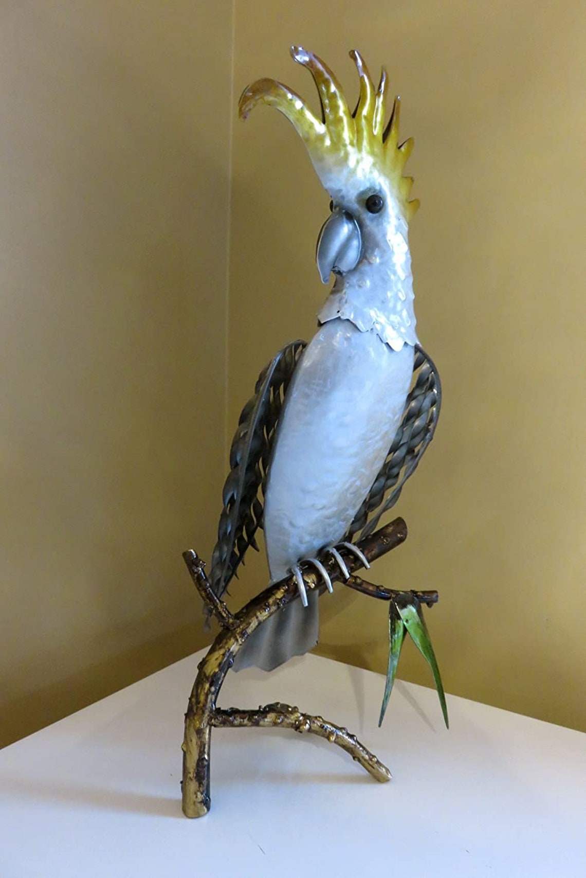 Cockatoo Metal Bird Figurine Sitting on Branch Statues Birds - Etsy