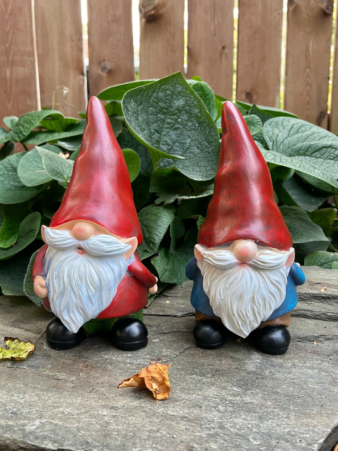 Garden Gnome Set of 2 Statues Traditional Style Red Hat Gnomes 9 Inches ...