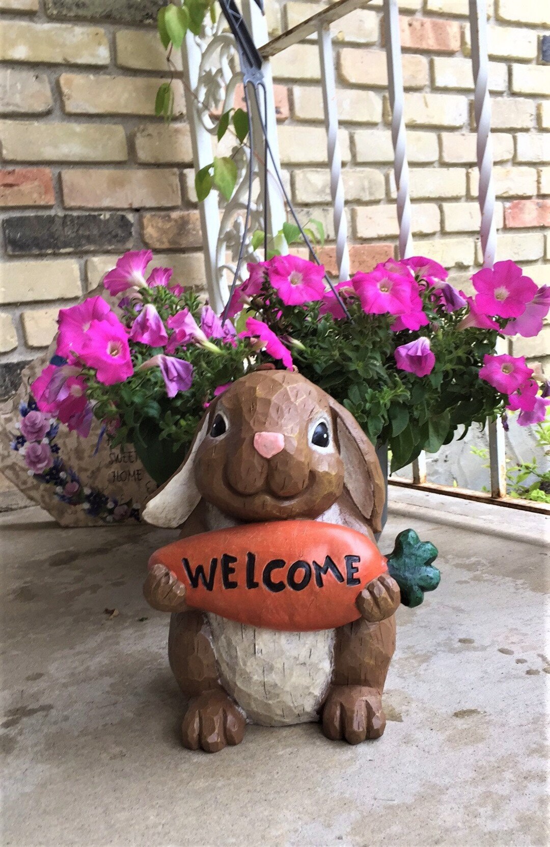 Rabbit With Welcome Sign Bunny Figurine Garden Statue Resin - Etsy