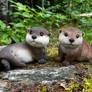 Two River Otter Figurines, Indoor Outdoor Figurine/ River Rat/ Garden ...