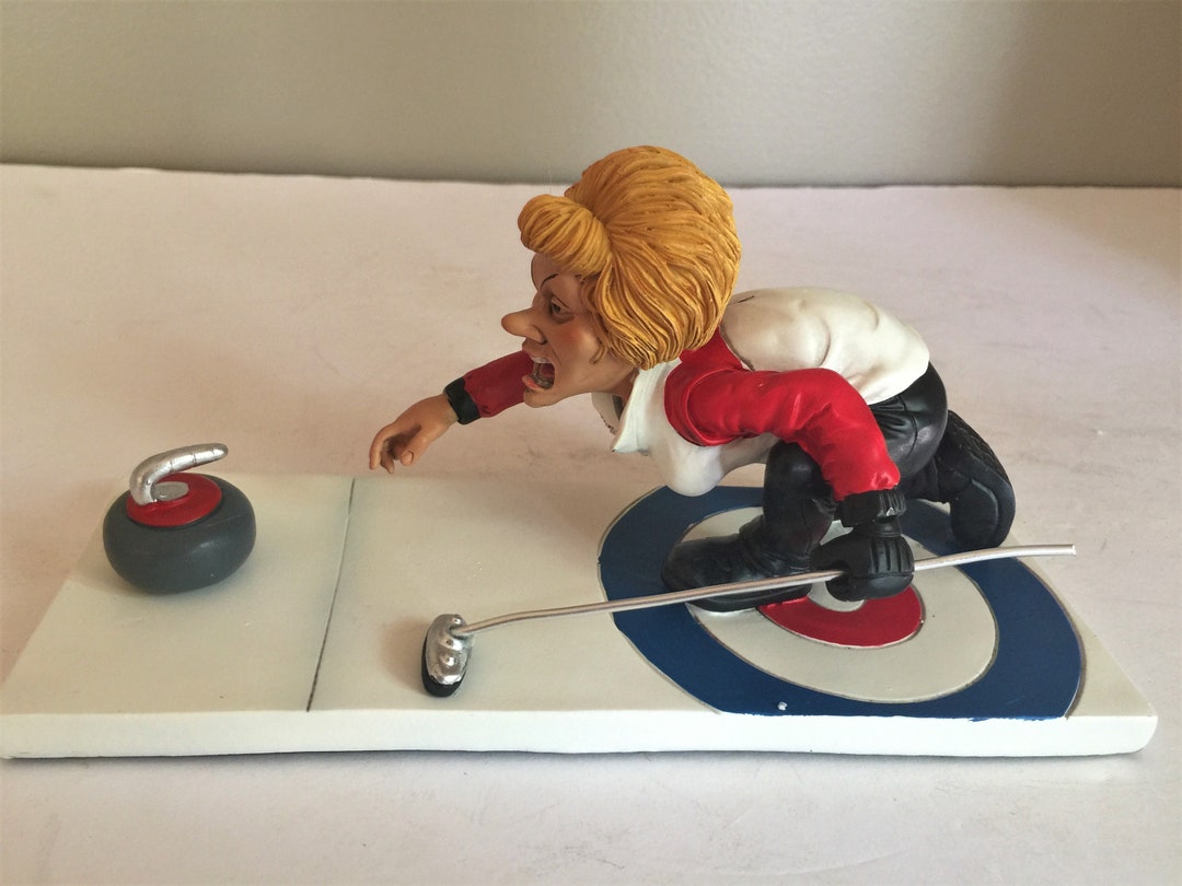 Female Lady Curler Figurine Sliding on Ice With Rock Resin - Etsy