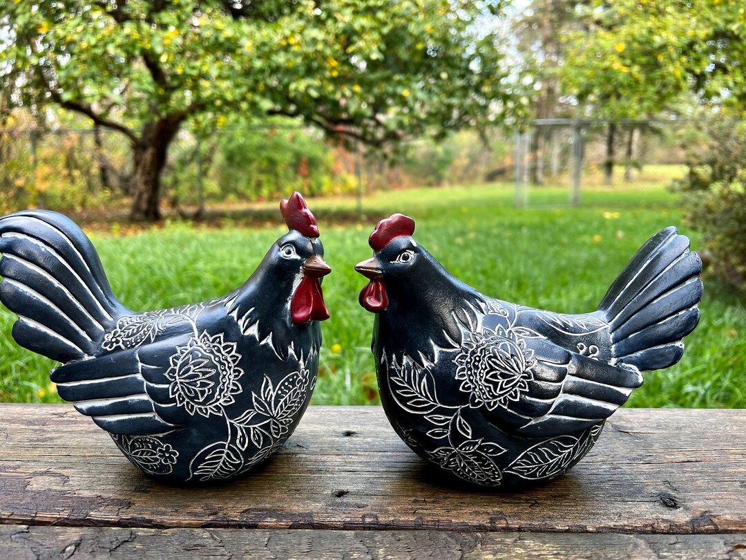 Rooster and Hen Rustic Set Home Decoration Statues, Farm Birds, Chicken ...