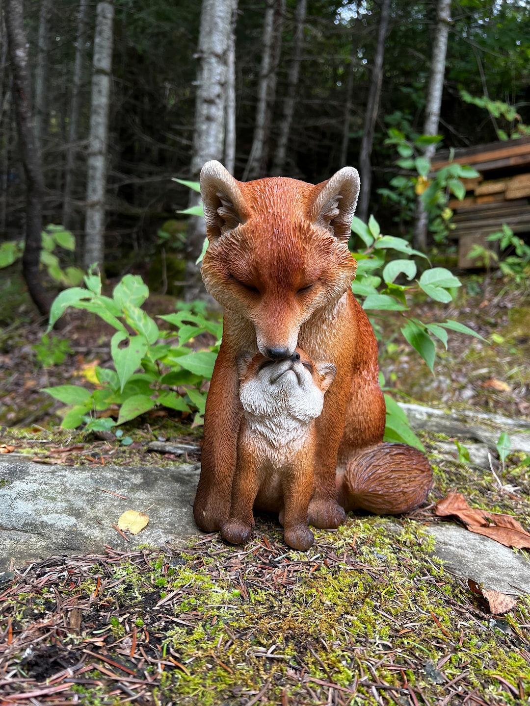 Red Fox Mom and Baby Pup Figurine Resin Yard Ornament Lawn - Etsy