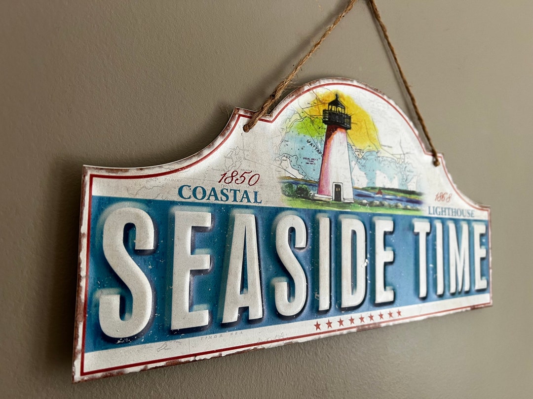 Seaside Time Metal Wall Plaque Sign With Lighthouse Home Decoration ...