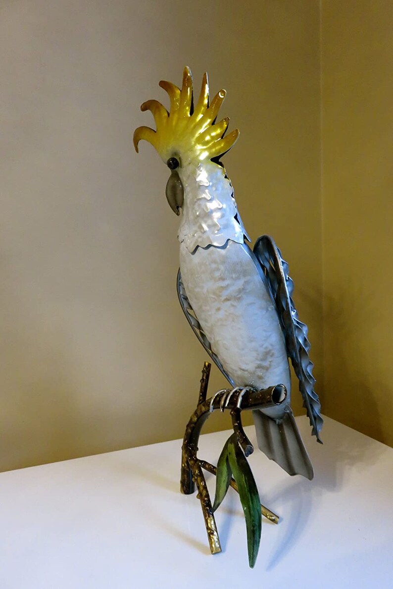 Cockatoo Metal Bird Figurine Sitting on Branch Statues Birds - Etsy