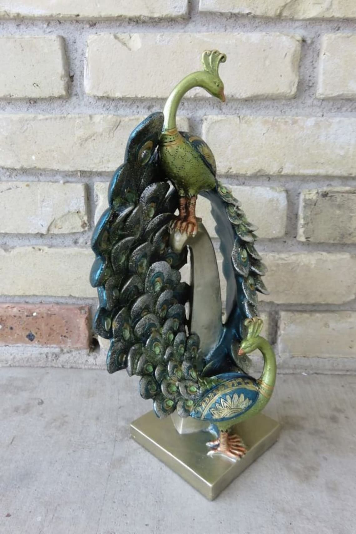 Peacock Figurine Two Peacocks With Colorful Display Statues - Etsy UK