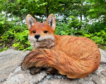 Red Fox Mom and Baby Pup Figurine Resin Yard Ornament Lawn Decor Garden ...