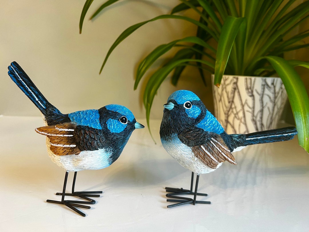 Resin Blue Bird Figurines With Metal Legs /bright Blue and White ...