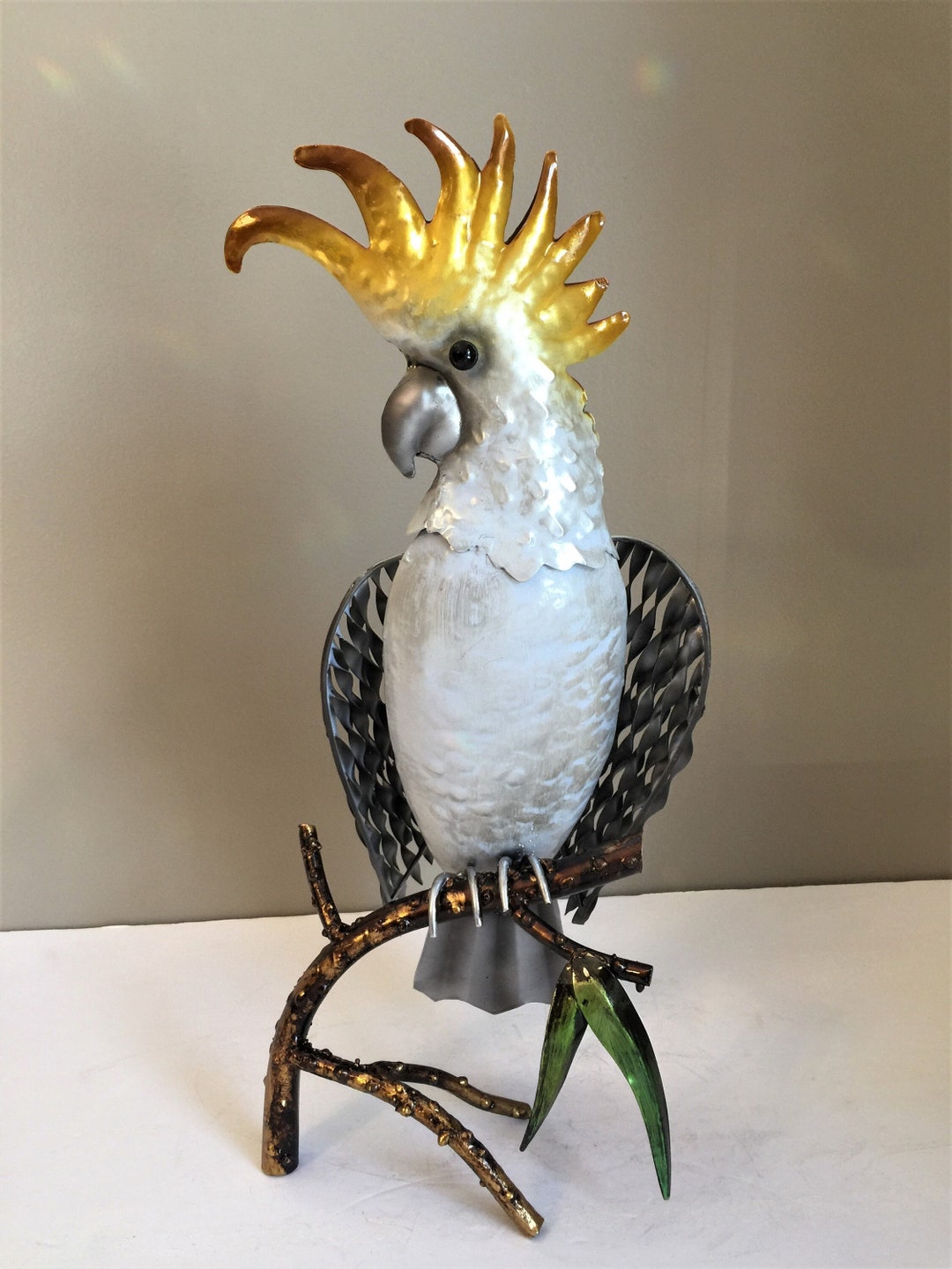 Cockatoo Metal Bird Figurine Sitting on Branch Statues Birds - Etsy