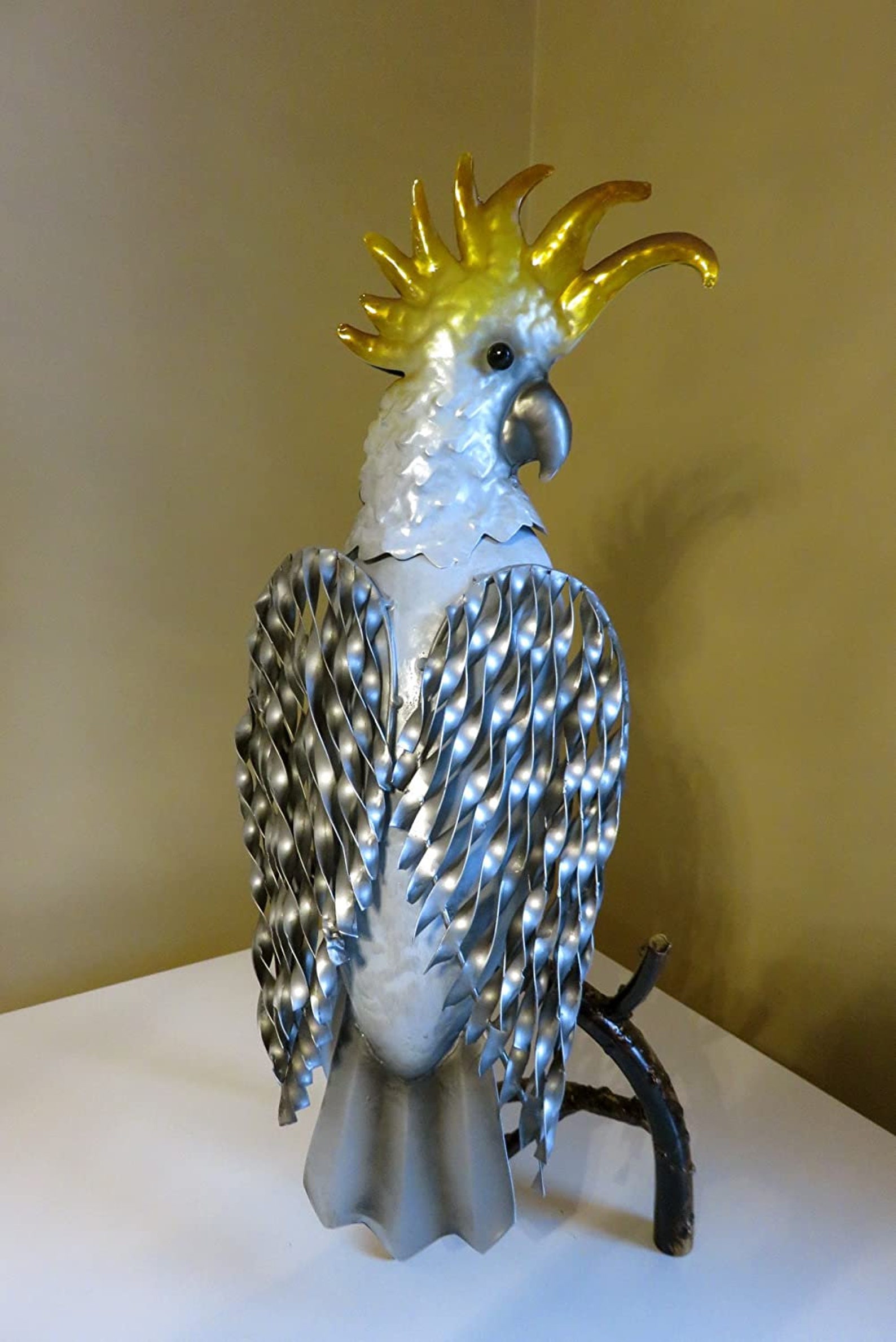 Cockatoo Metal Bird Figurine Sitting on Branch Statues Birds - Etsy