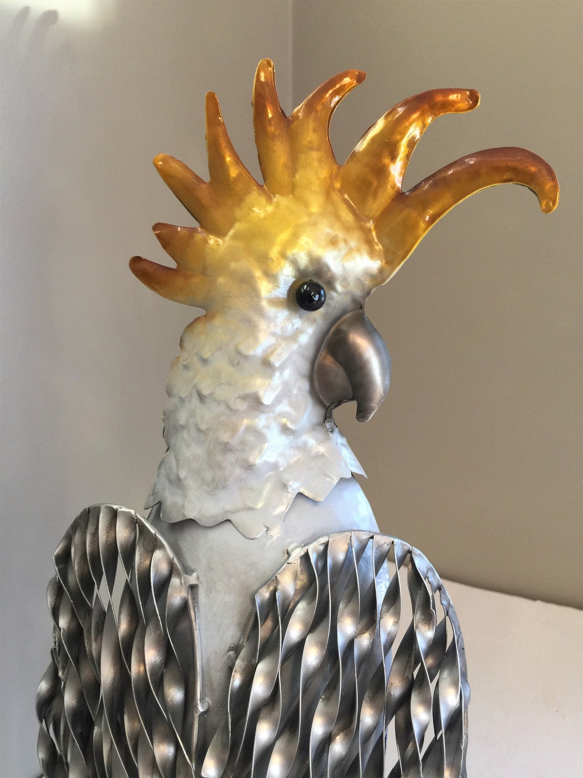 Cockatoo Metal Bird Figurine Sitting on Branch Statues Birds - Etsy