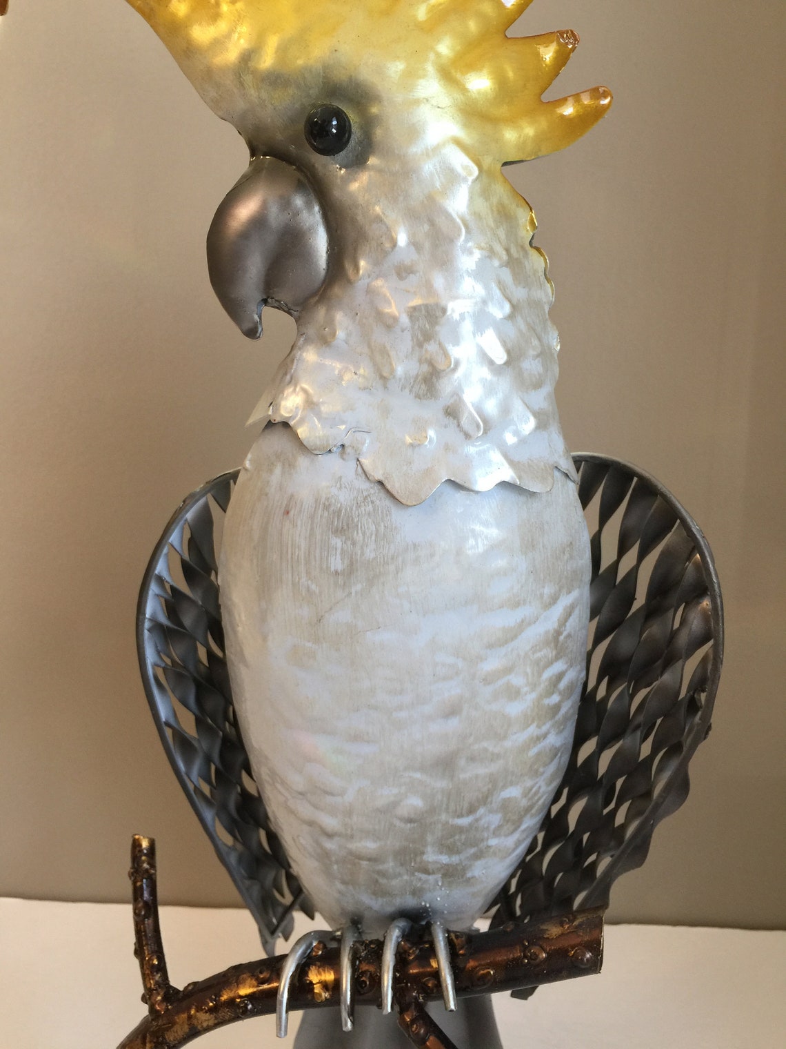 Cockatoo Metal Bird Figurine Sitting on Branch Statues Birds - Etsy