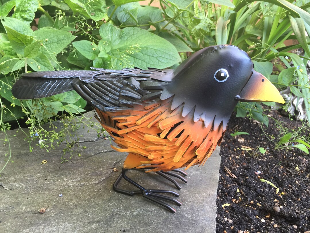Robin Metal Figurine Metal Bird Garden Statue Yard Ornament - Etsy