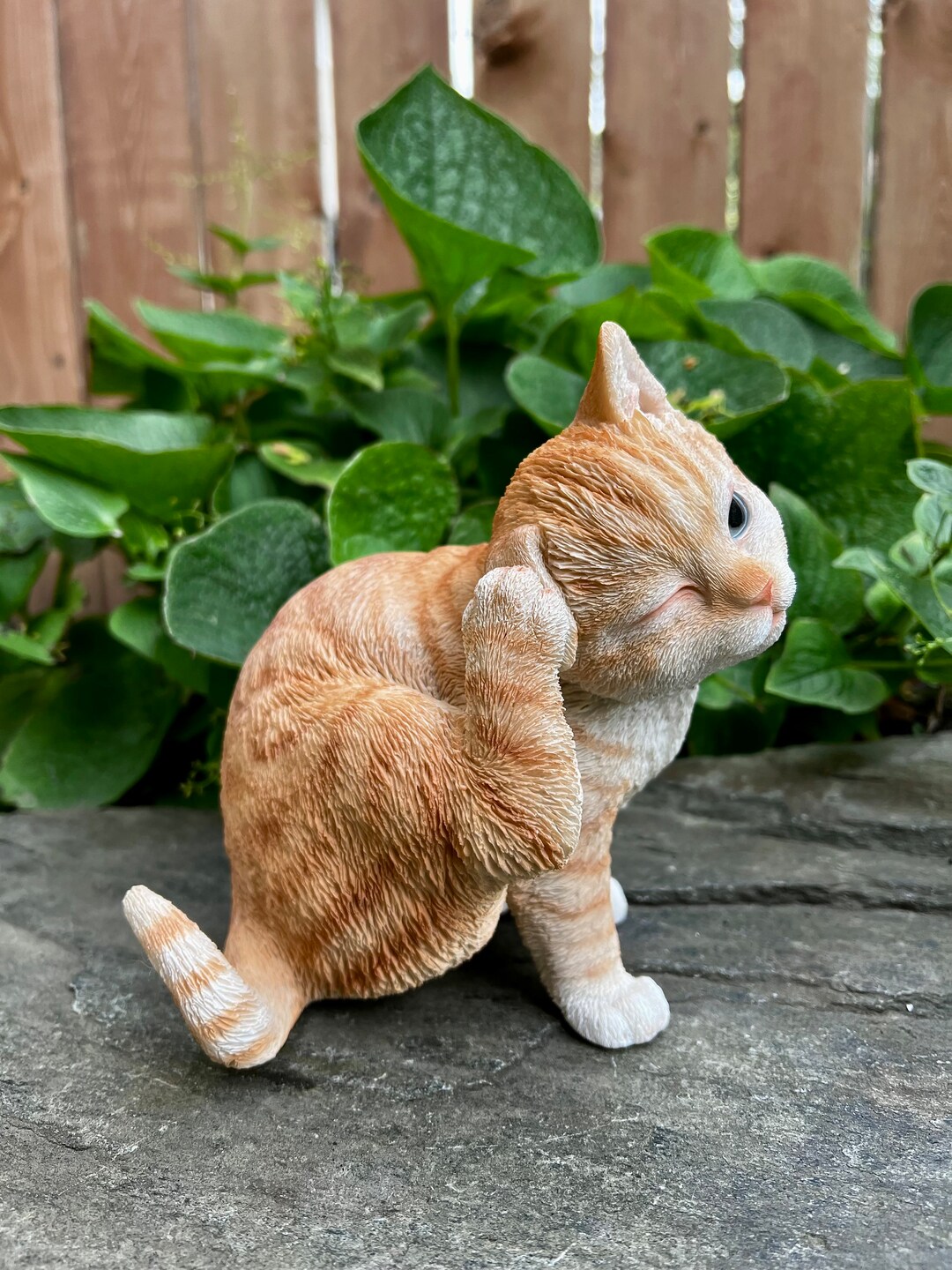 Tabby Cat Winking Scratching Ear Ornament Resin Figurine 7 Inches High ...