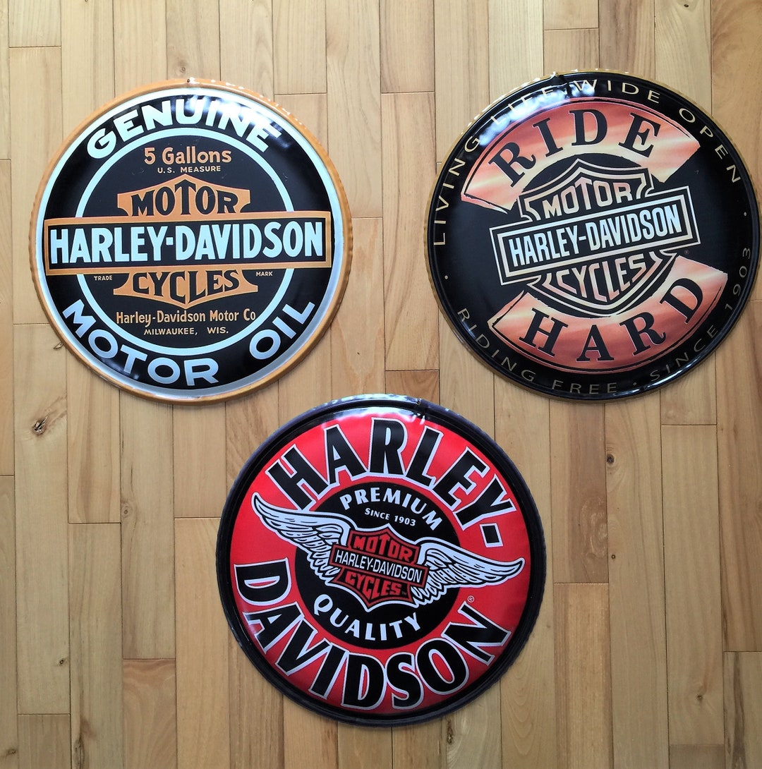 Harley Davidson Metal Wall Set Of 3 Plaques Signs Home Man Cave Decor
