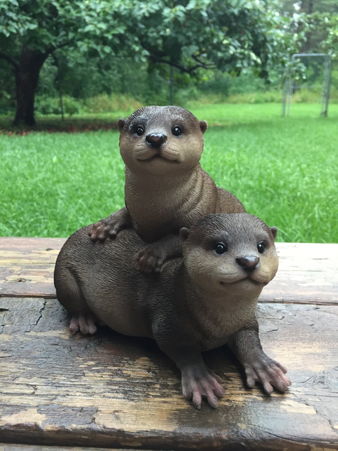Otters on the Lookout Playing Figurine Statue Resin Yard - Etsy