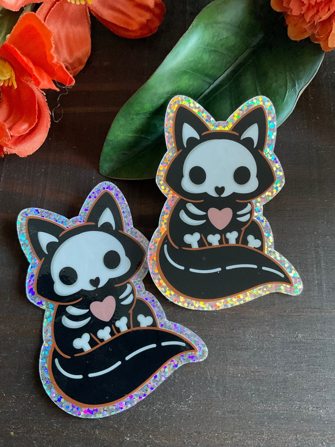 HOLOGRAPHIC FOX STICKER, Water Proof Holographic Fox Skeleton Sticker ...