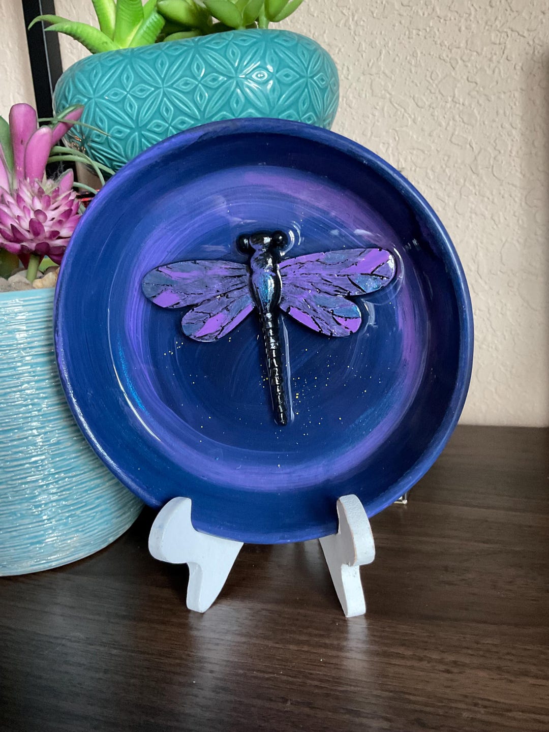 DRAGONFLY TRINKET DISH, Hand-painted Jewelry Dish, Purple and Silver ...
