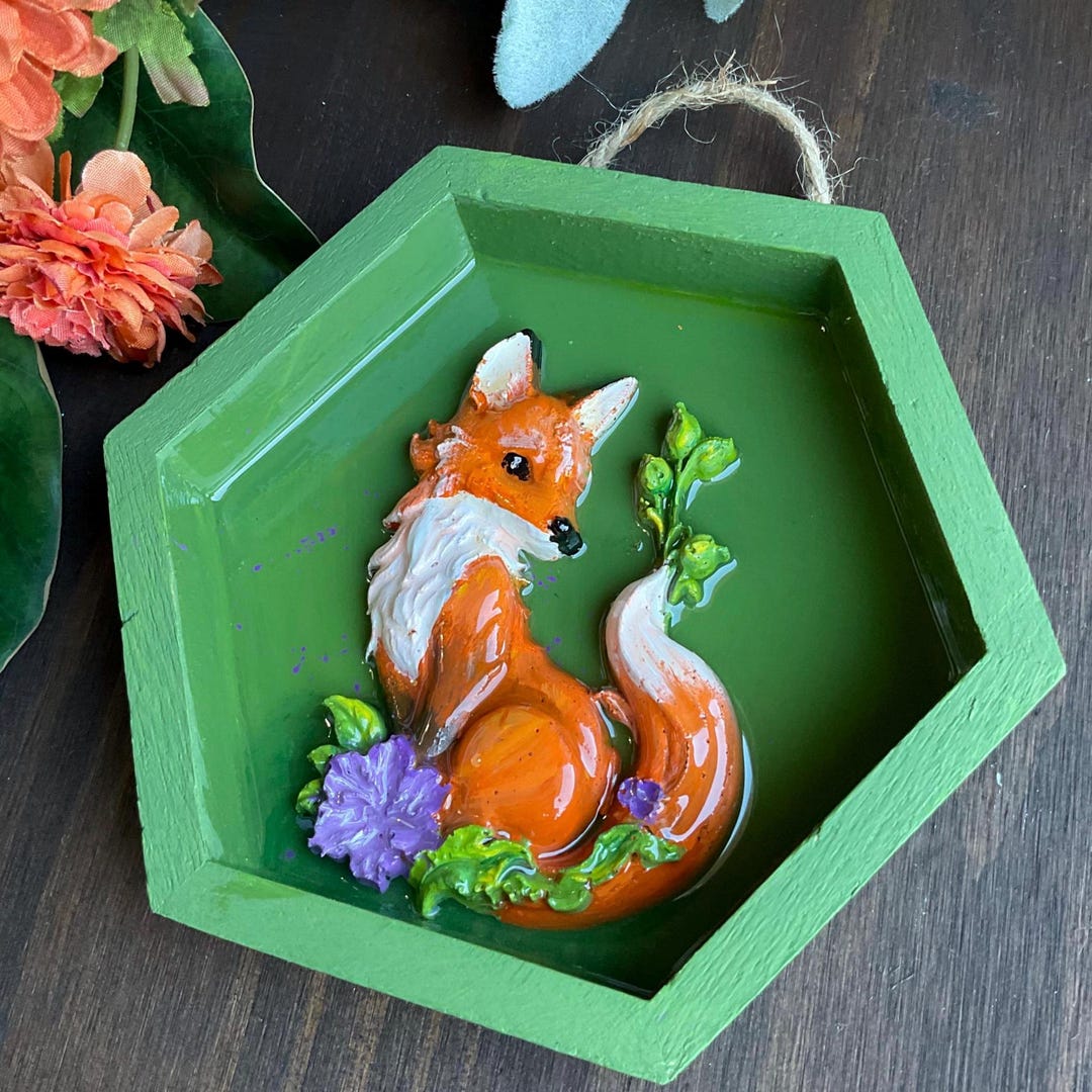 3D Hand-painted Red Fox Shadow Box, Nature-inspired Woodland Decor ...