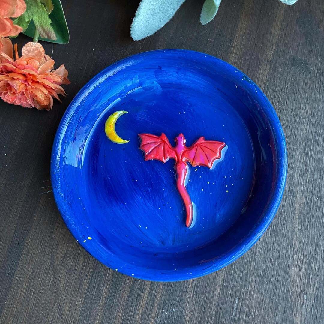 Hand-painted Red DRAGON TRINKET DISH – One-of-a-kind Fantasy Decor With ...
