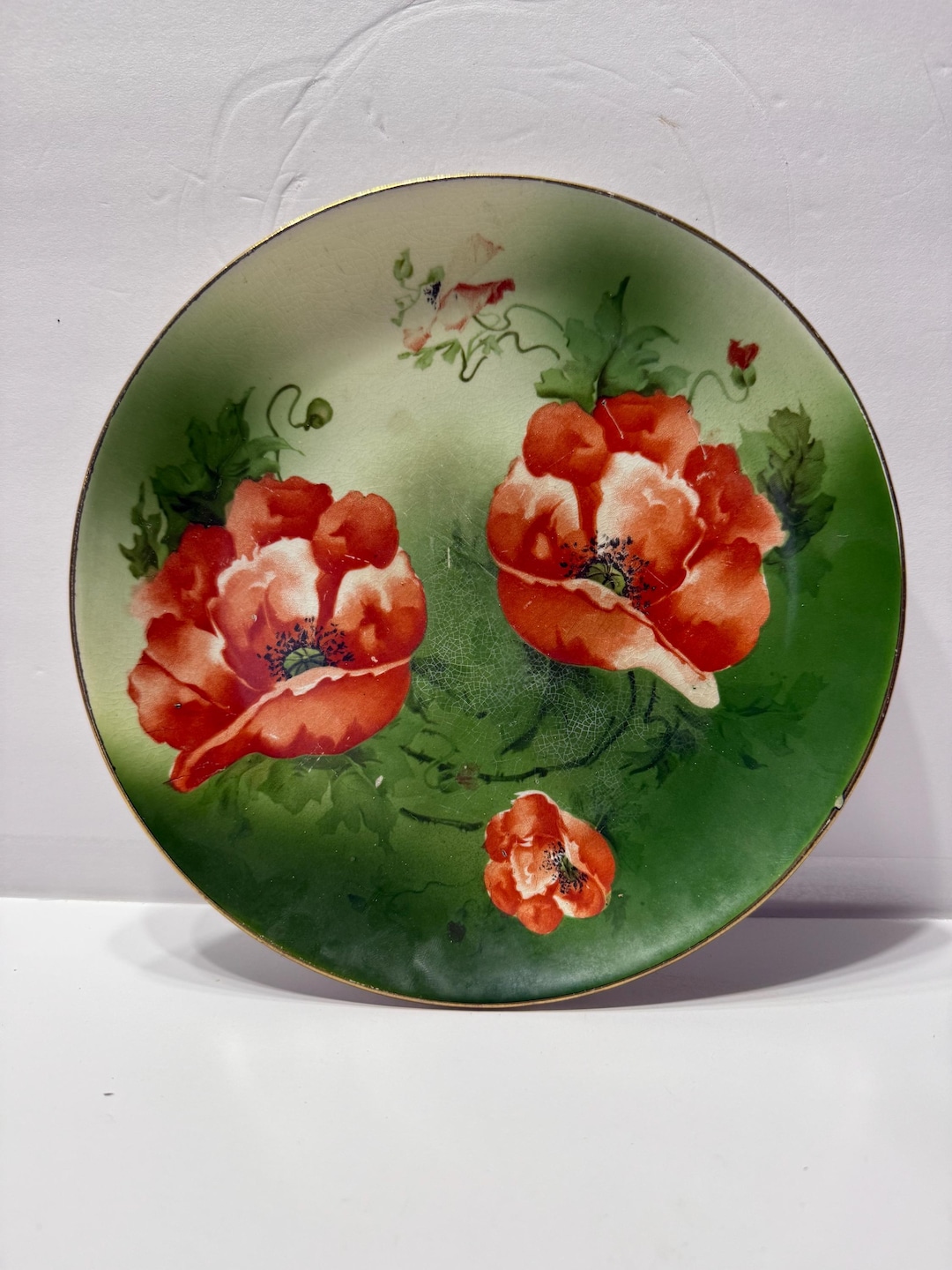 Hand Painted Red Poppy Cabinet Plate 9 3/8” Unmarked - Etsy
