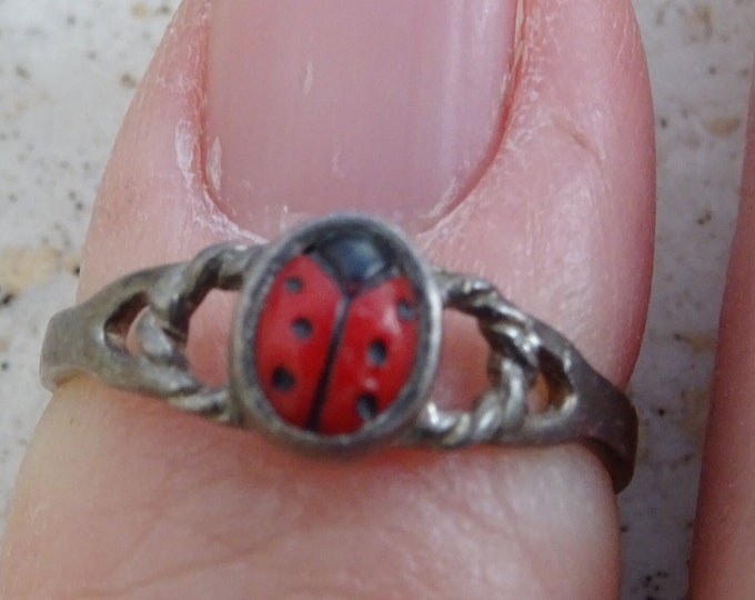 Antique Silver ( MARKED ) Enameled French Ring With a Ladybird Ladybug ...