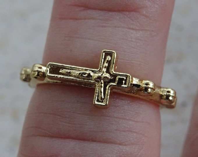 Religious French Gold Plated Catholic Finger Chaplet Ring Decade Rosary ...