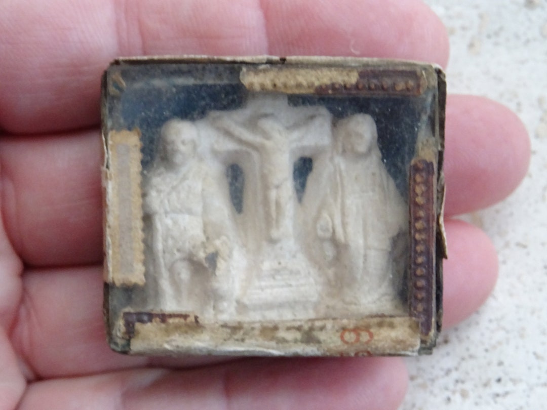 Religious Antique French Shrine Relic With Inside the Crucifixion and ...