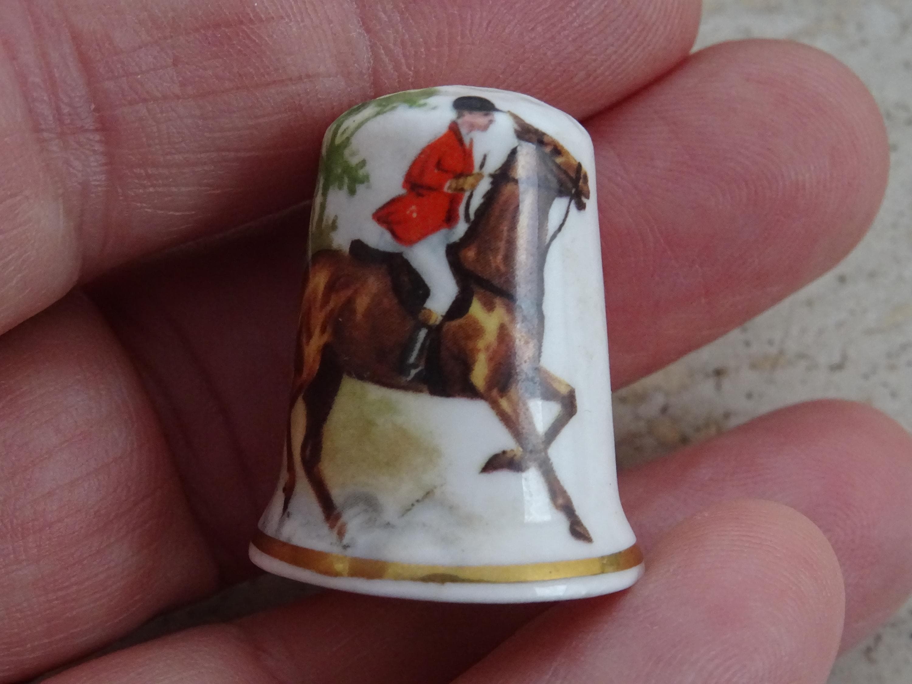 Vintage French Porcelainen Thimble Thimbleful With a Horse and a Jockey ...