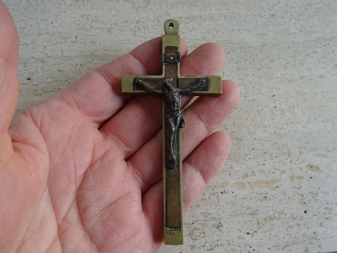 Religious Antique French Silvered Catholic Crucifix With Pendant Cross ...