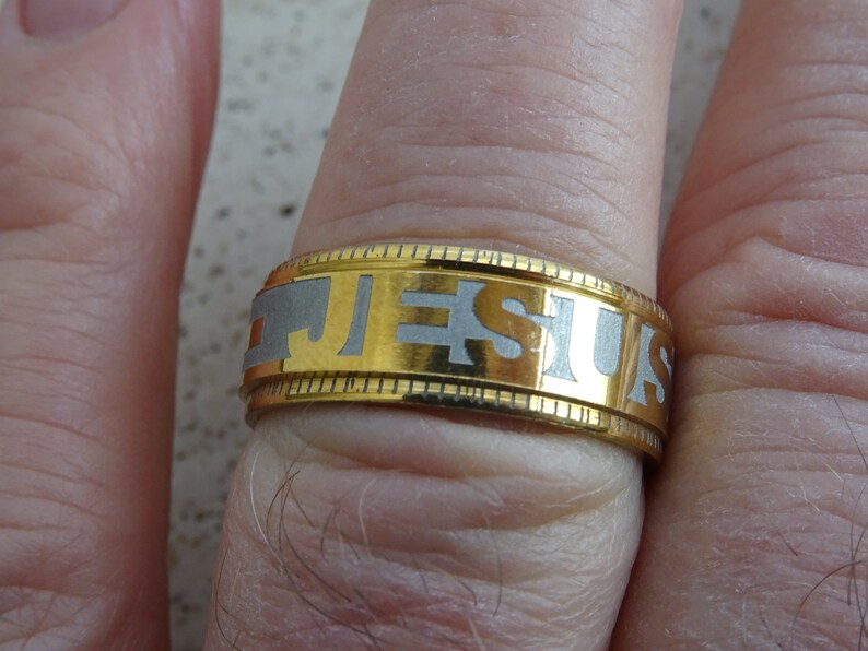 Religious Silver Gold Plated Jesus Ring ~ Stainless Steel Ring With ...
