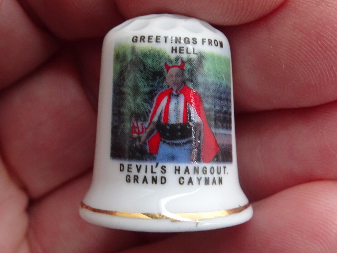 Vintage French Porcelainen Thimble Thimbleful With Greetings From Hell ...