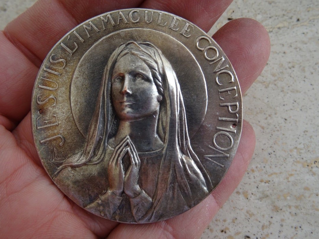 Religious French Catholic Silver Plated Token Plaque Image Plaque ...