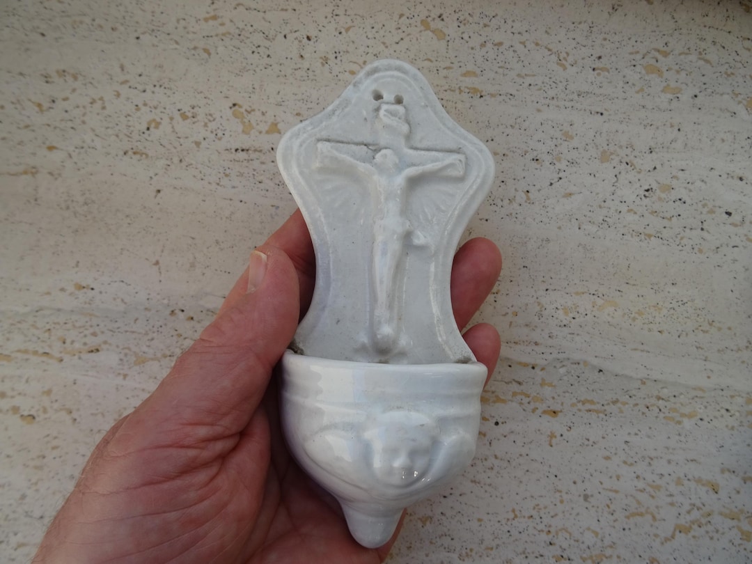Religious Antique Catholic Holy Water Font Stoup of Porcelain With ...