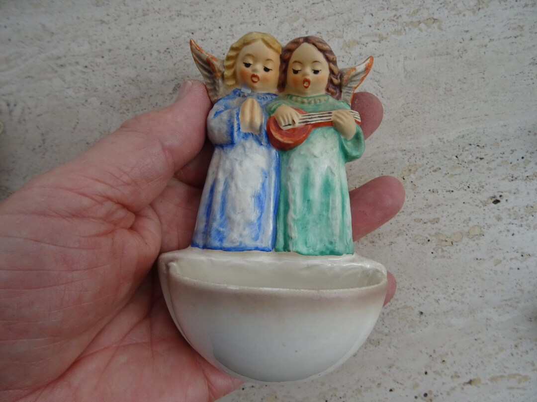 Hummel Goebel Catholic Holy Water Font Stoup of Porcelain With Praying Guardian Angel Cherub ...