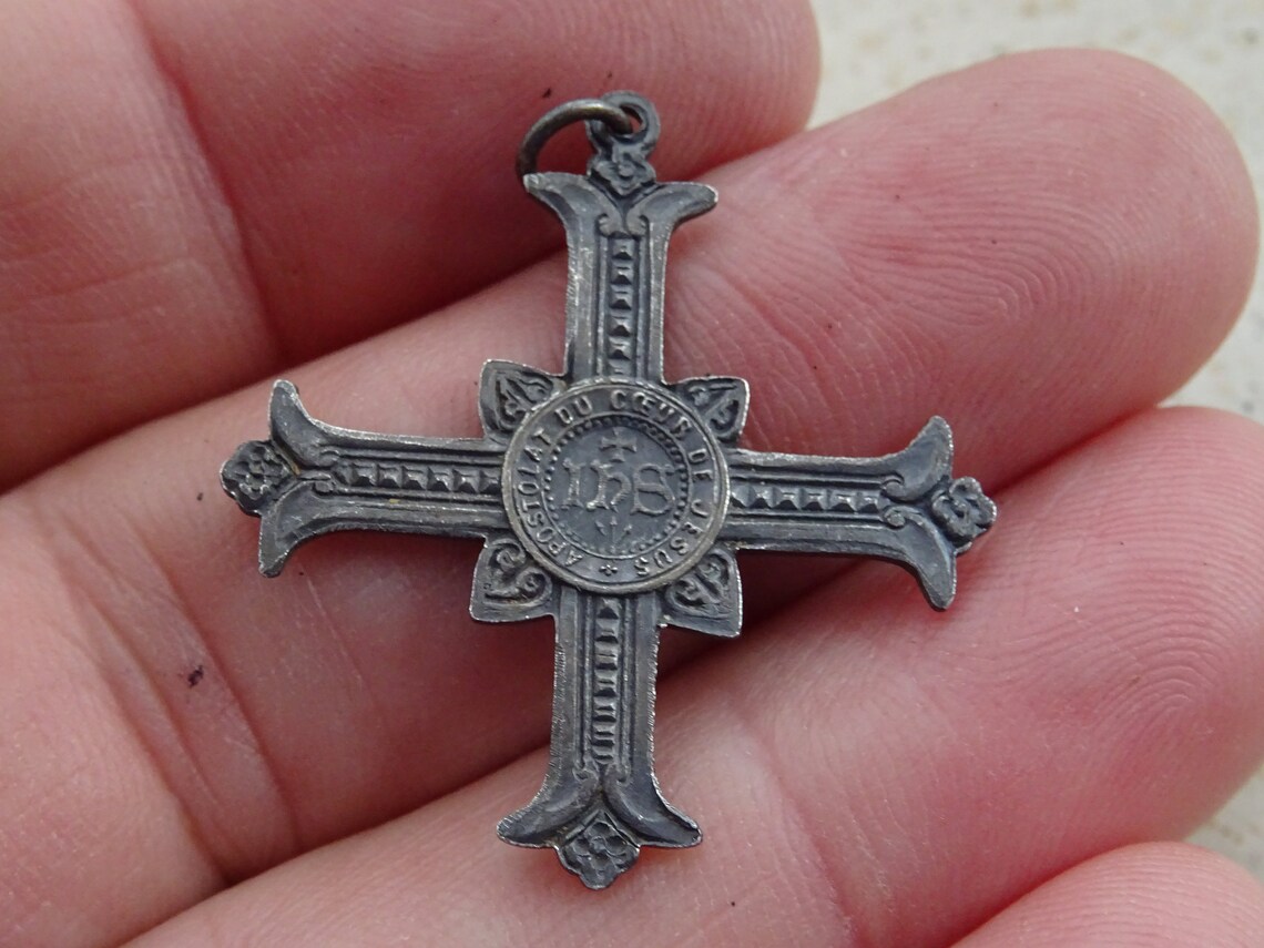 Religious Antique Silver Plated French Christian Crucifix Pendant Cross ...