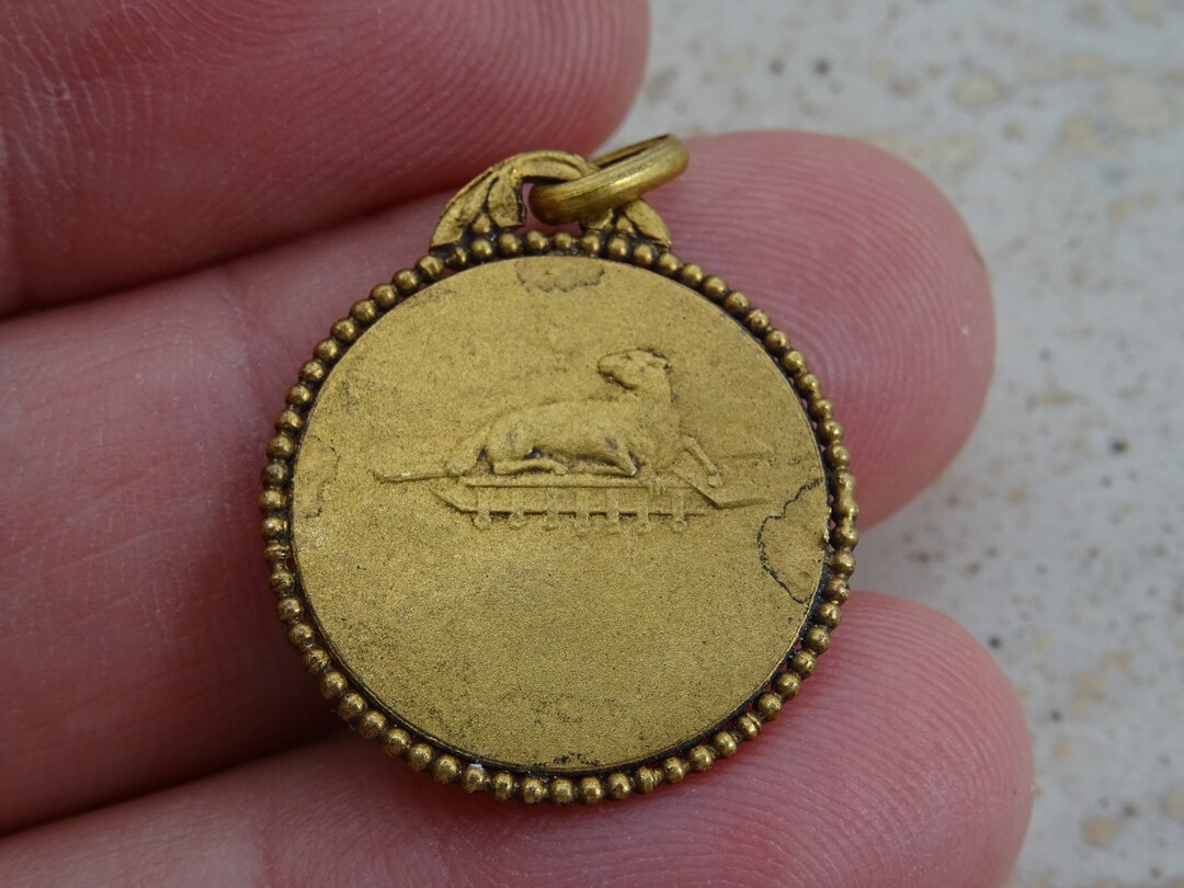 Religious Antique French Catholic Agnus Dei Vermeil Gold Plated Medal Pendant Charm Medallion ...