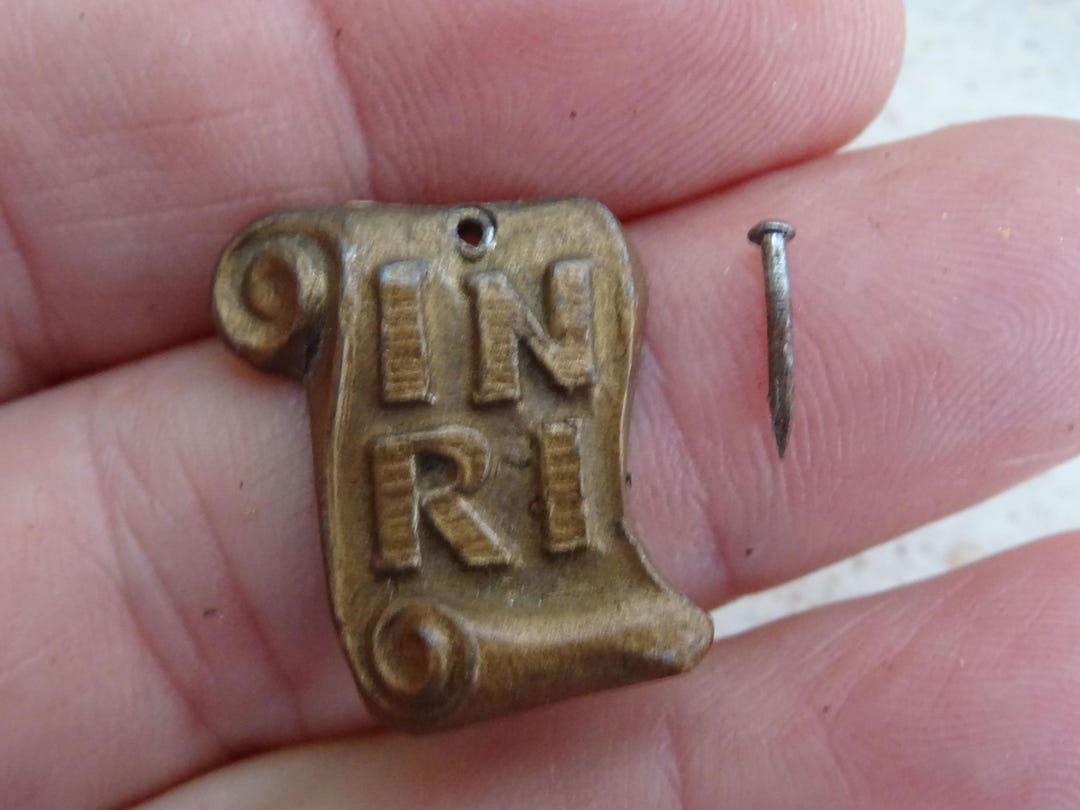 Religious Antique French Copper Element of a Cross Crucifix of INRI ...