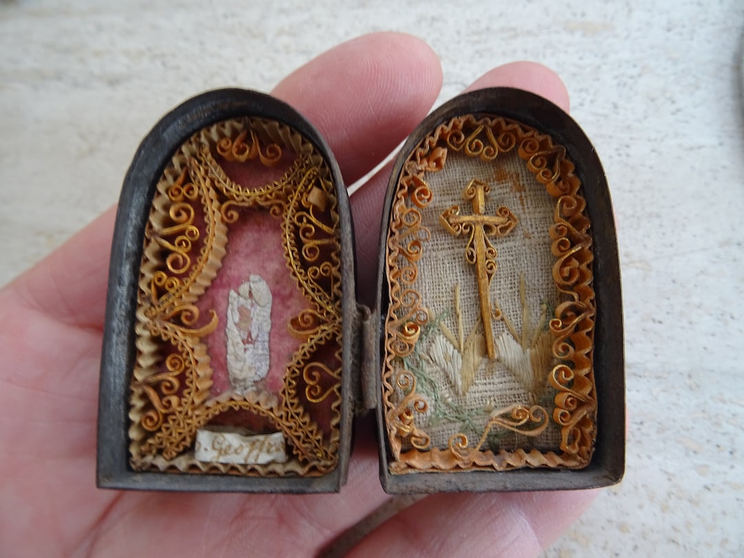 Religious Antique Iron Box Holder Shrine With Relic of Saint Geoffrey ...