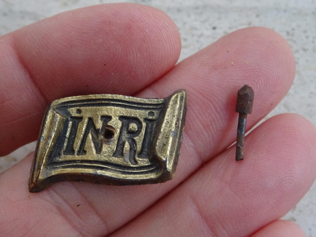 Religious Antique French Copper Element of a Cross Crucifix of INRI ...