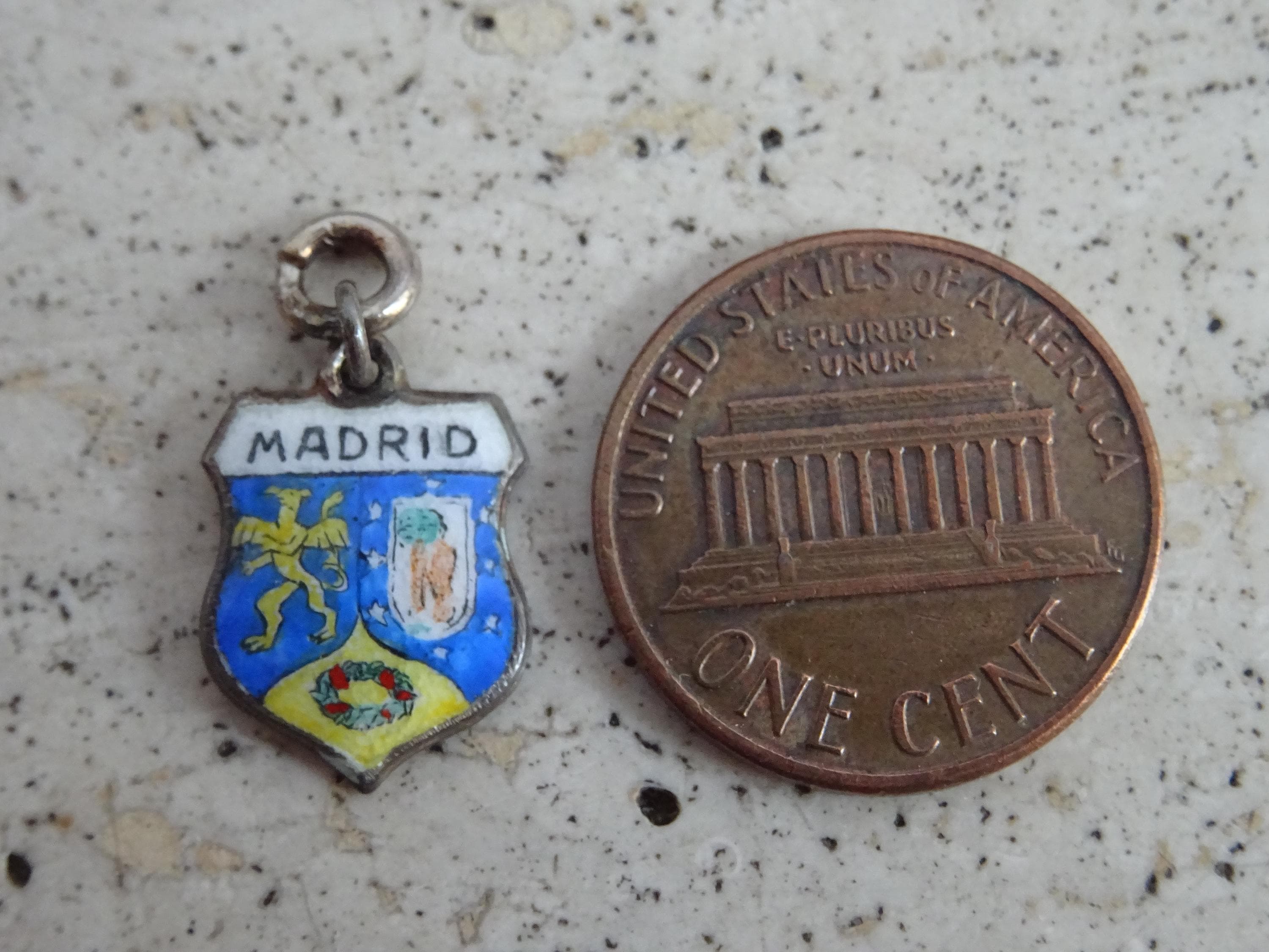 Vintage Silver ( MARKED 825 ) Enameled Travel Shield Charm, Memory ...
