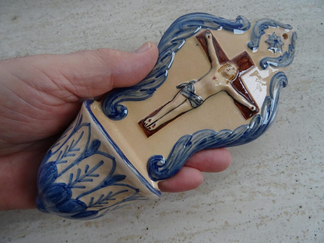 Religious Water Font Stoup of Pottery With Cross Crucifix Holy Jesus ...