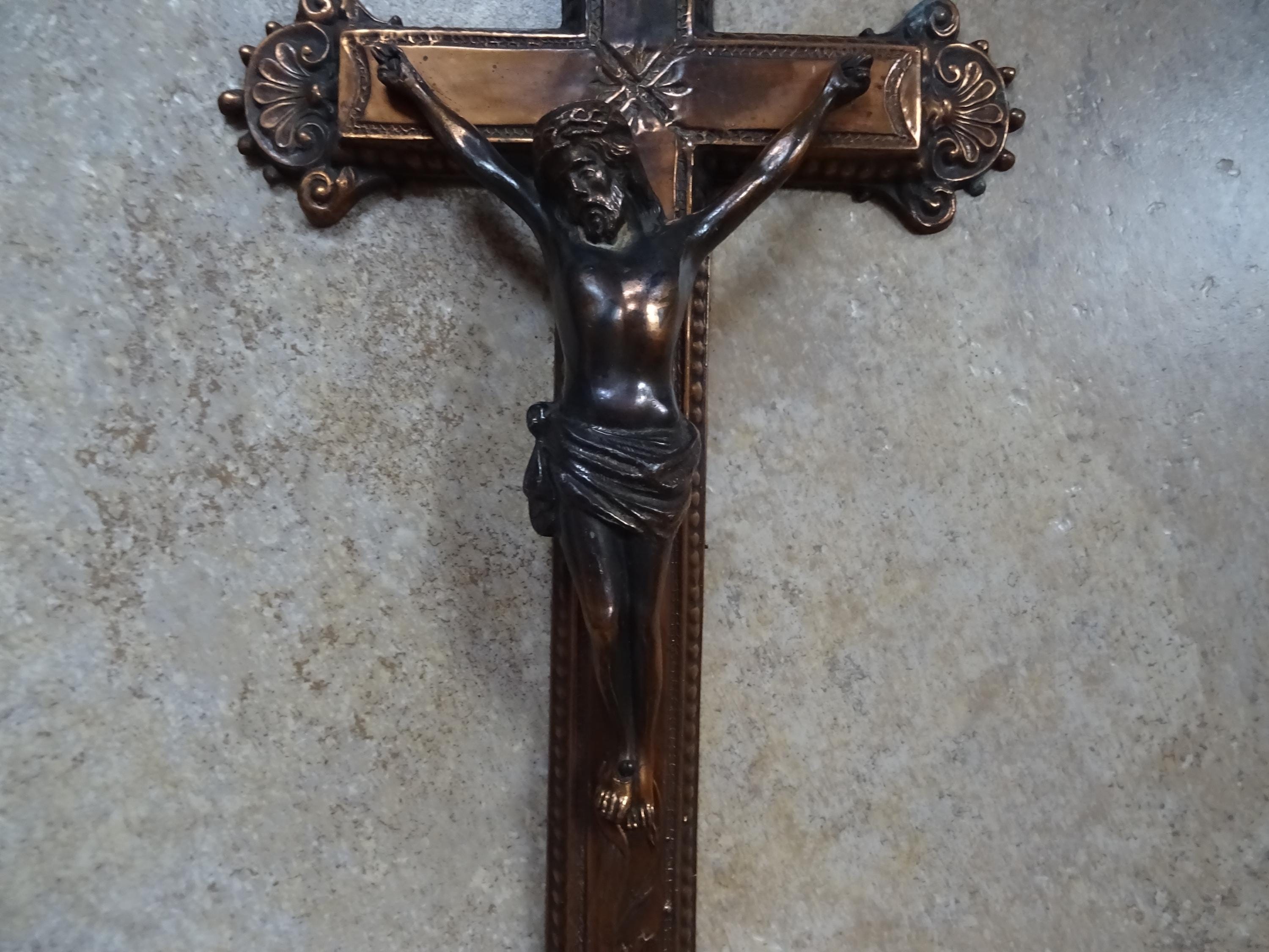 Big Religious French Bronze Catholic Crucifix Pendant Cross Pectoral ...