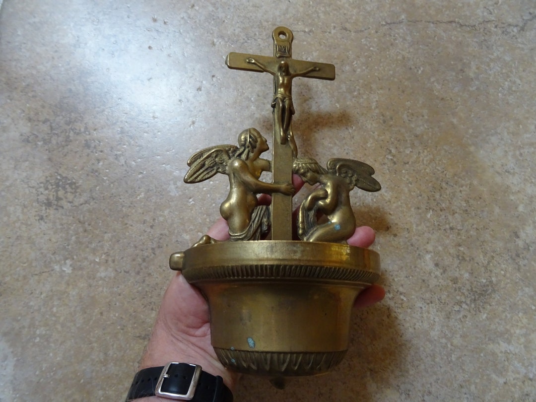 Religious Antique Catholic French Copper Holy Water Font Stoup With ...