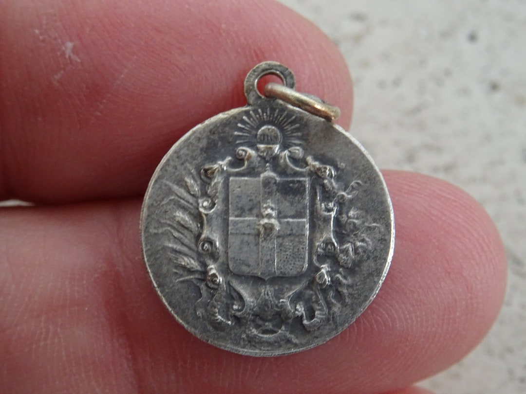 Religious Antique Silver Catholic Medal Pendant Medallion Holy Jesus ...